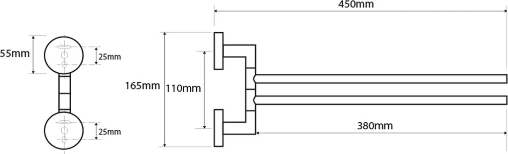 Sapho Sapho, X-ROUND dvojitý držák na ručníky otočný 450mm, chrom, XR403