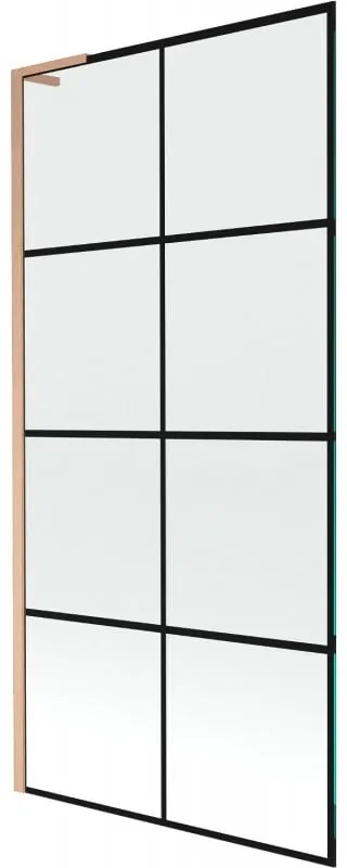Mexen Next L, 1-křídlová vanová zástěna 90 x 150 cm, 6mm čiré sklo-černý vzor, měděný profil, 895-090-000-03-77-65