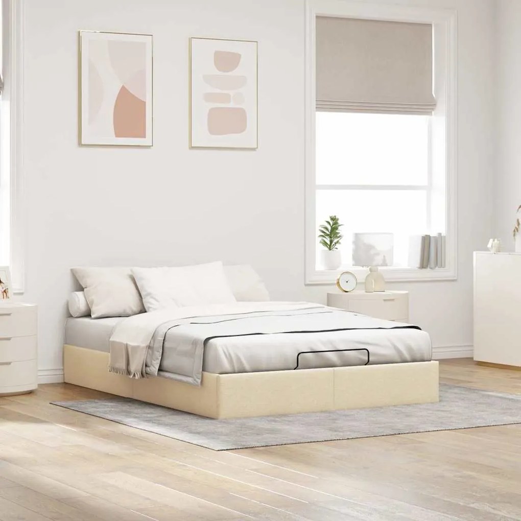Osmanský rám postele bez matrací krémově 140x190 cm textil 3310880