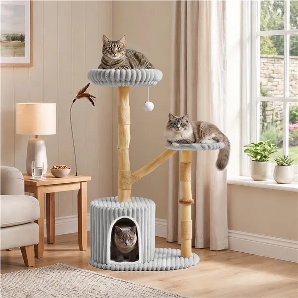 Škrabadlo pro kočky – světle šedá, 60 cm (délka) × 40,5 cm (šířka) × 104 cm (výška), 104 cm (267786932044)