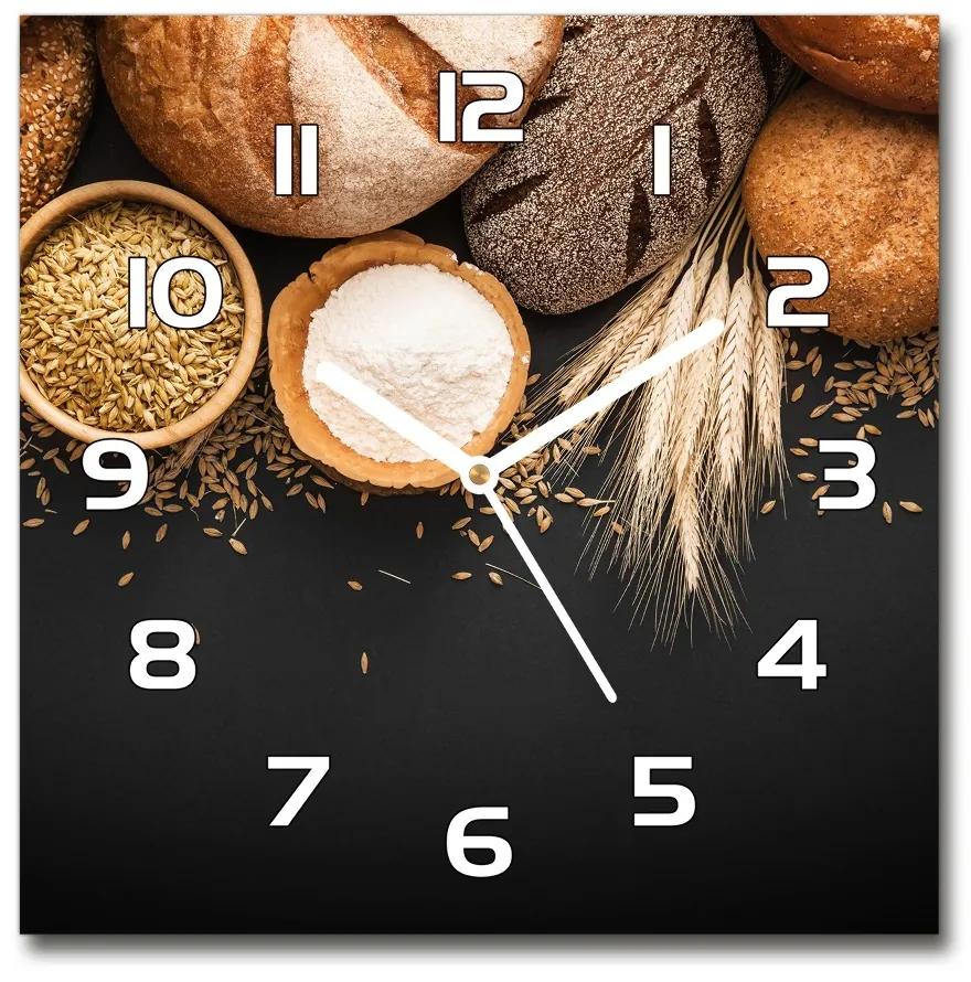 Wallmuralia Skleněné hodiny čtverec Pečivo a pšenice 30x30 cm