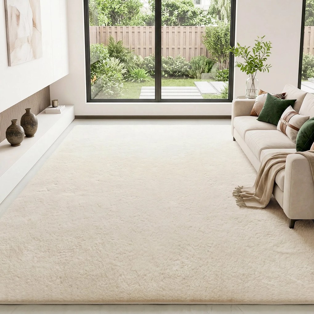 HOMCOM plyšový pratelný koberec s dlouhým vlasem, 160 × 230 cm, krémový