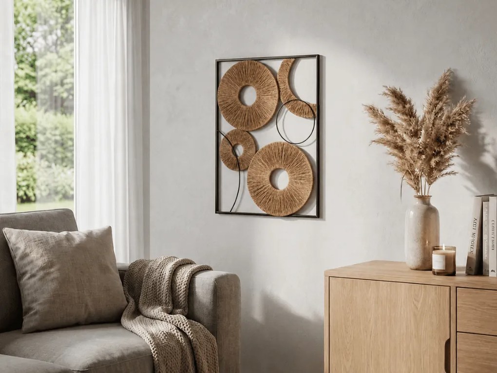 Sada 2 ks nástěnné dekorace CIRCLES kov 48x68 cm, hnědá