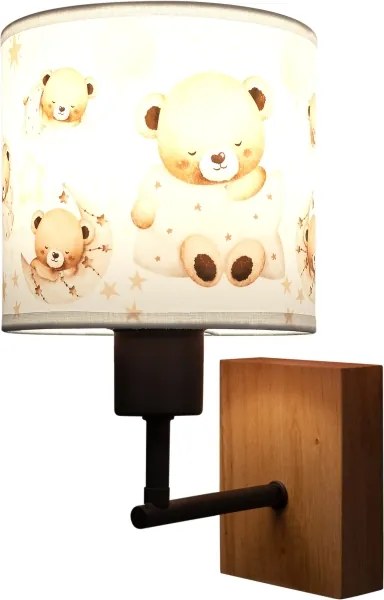 Brilagi - Nástěnná lampa BOBO WOOD 1xE27/25W/230V dub/černá/bílá/medvídci