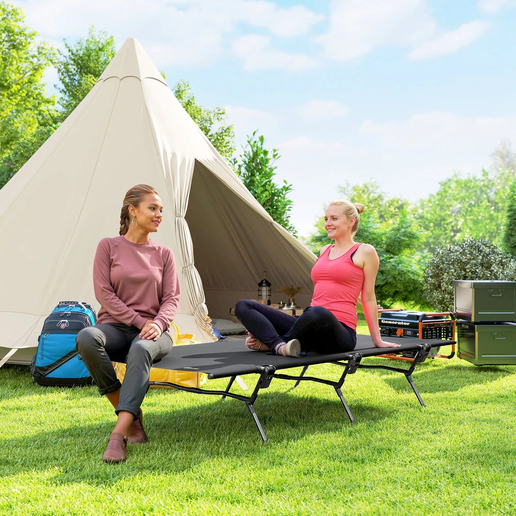 Skládací kempinkové lůžko s taškou na přenášení 200 x 100 x 36 cm do 120 kg extra široké černé