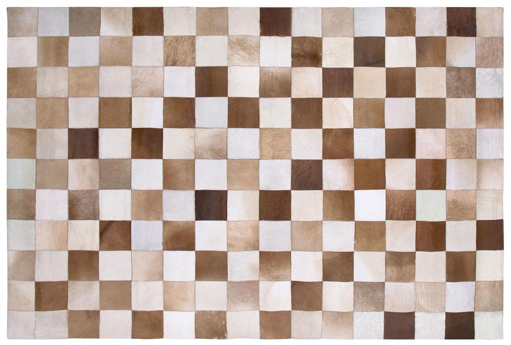 Kožený koberec hnědý s béžovou 160 x 230 cm SOLMAZ Beliani