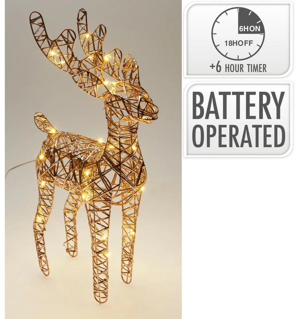 Vánoční svítící sob Champagne, 37 x 24 cm, 30 micro LED, na baterie, 24 cm