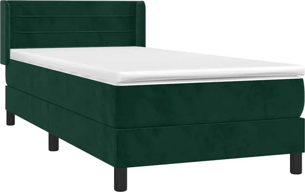 Box spring postel s matrací tmavě zelená 90x200 cm samet 3131000
