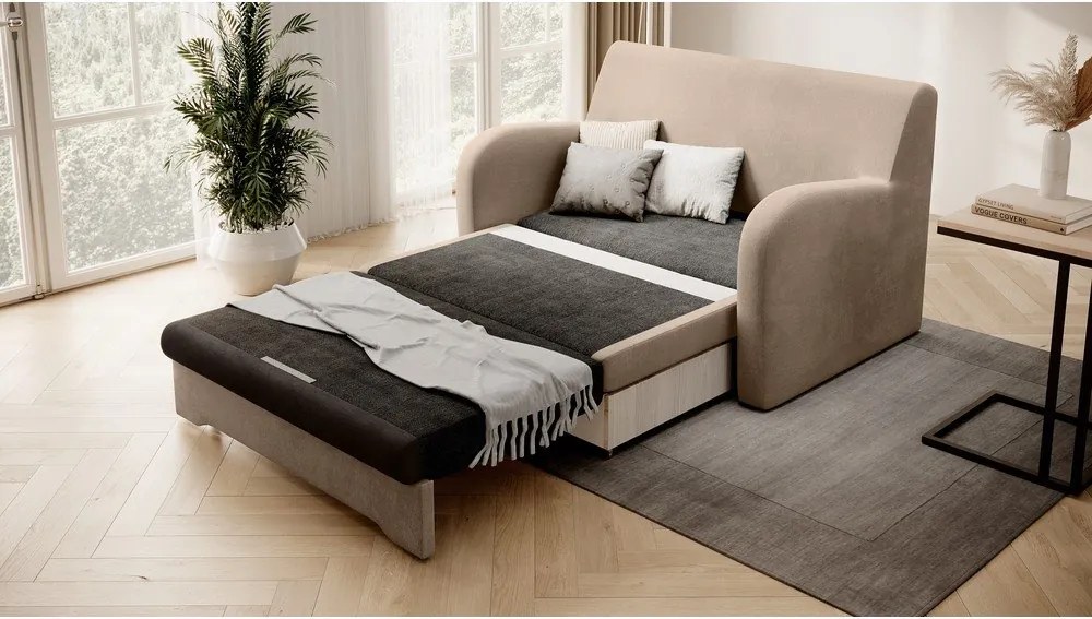 Světle hnědá sametová rozkládací pohovka 130 cm Ario – ELTAP