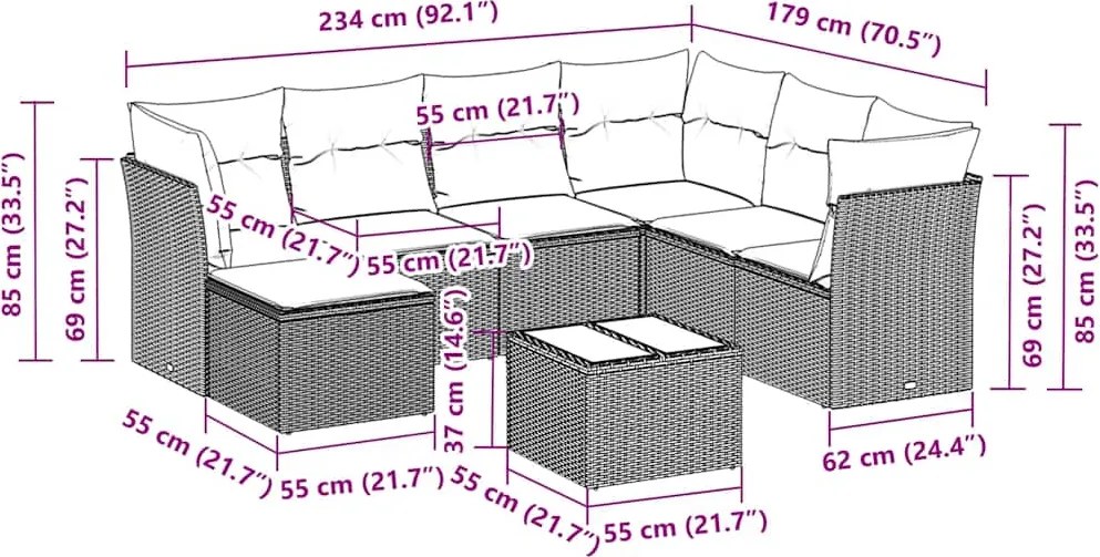8dílná zahradní sedací souprava s poduškami černá polyratan 3249835