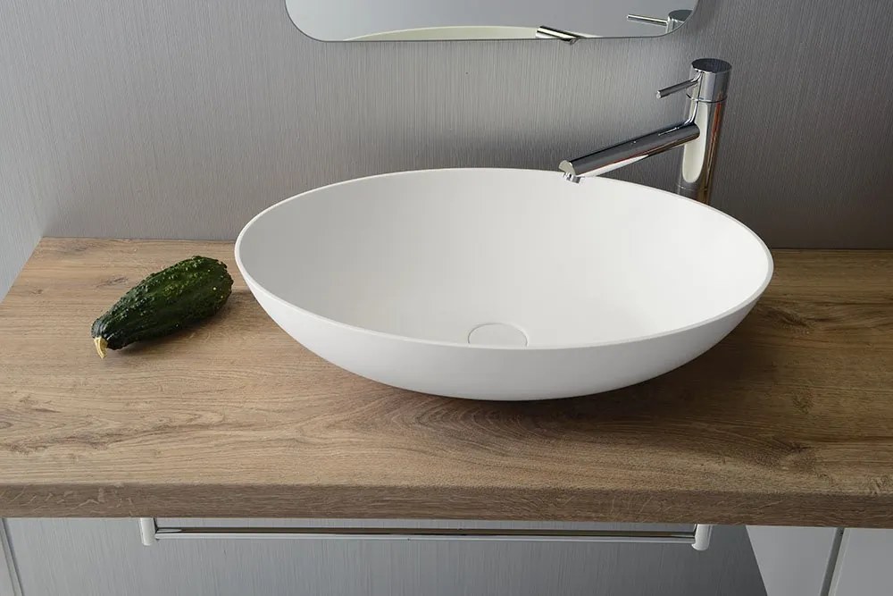 Sapho Sapho, THIN oválné umyvadlo 600x400x112mm, na desku, matná bílá, WN213