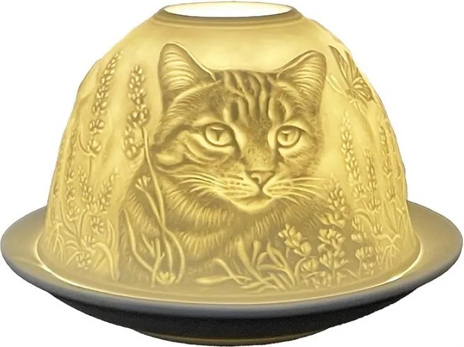 Bílý porcelánový svícen na čajovku kočička s koťátky Paollo - Ø 12 * 8 cm