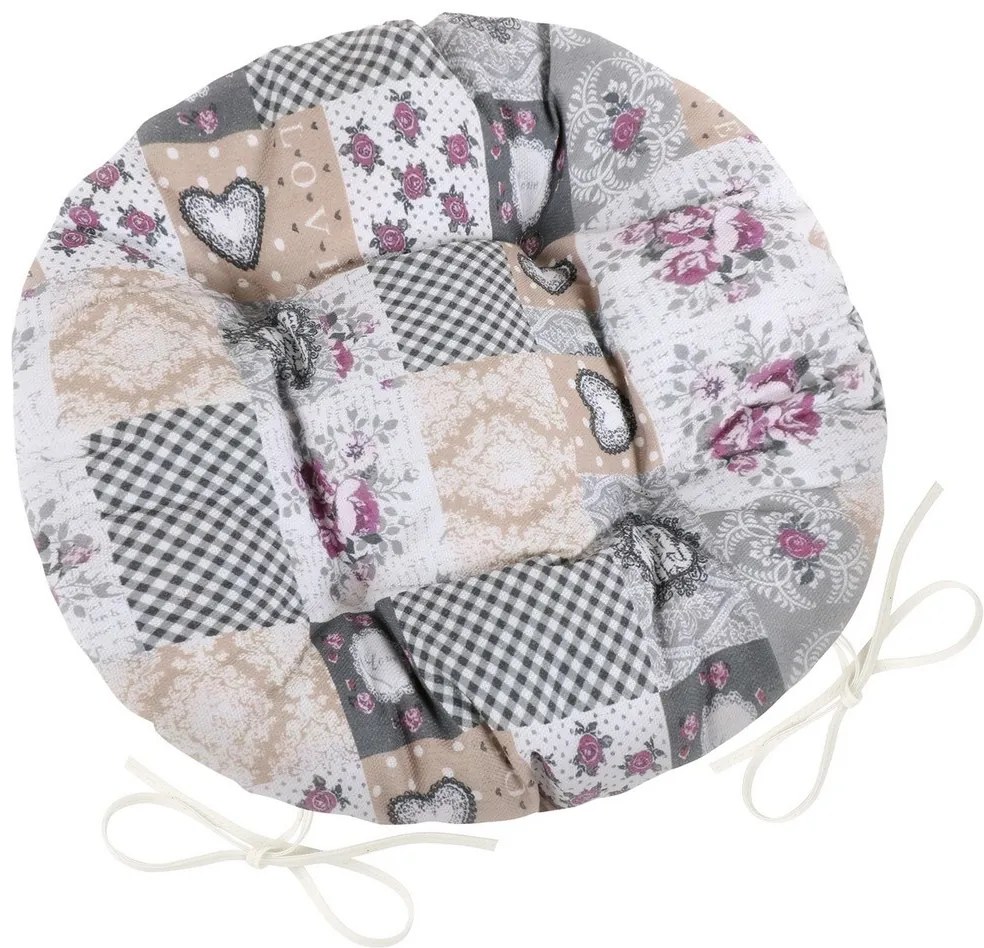 Bellatex Sedák DITA kulatý prošívaný Patchwork love, 40 cm