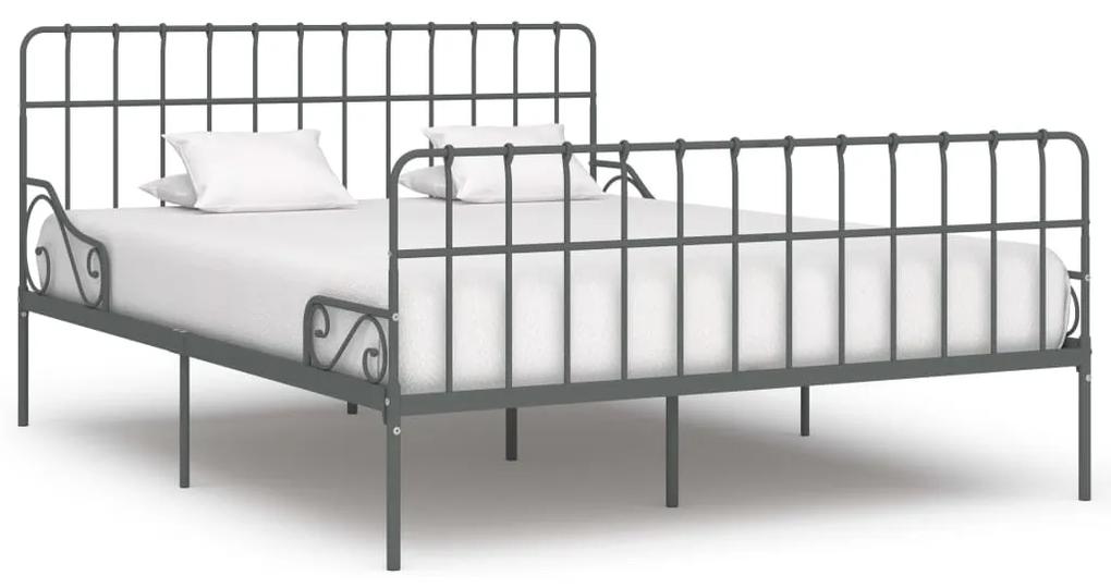 284621 vidaXL Rám postele s laťkovým roštem šedý kov 200 x 200 cm