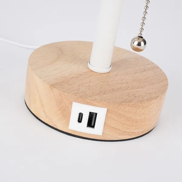 Brilagi - Stolní lampa s USB portem TABLON 1xE27/25W/230V dub/bílá/krémová