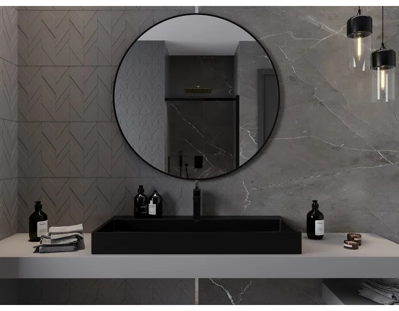 Mexen Loft, kulaté koupelnové zrcadlo 100 cm, barva rámu černá matná, 9850-100-100-000-70