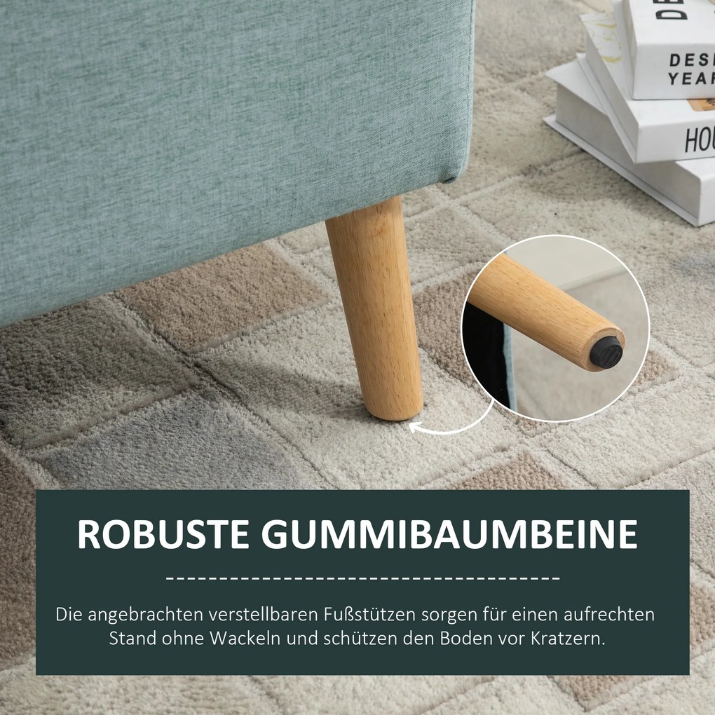 HOMCOM Světle zelená čalouněná lavice s úložným prostorem 110x39x45cm z polyesteru připomínajícího len a kaučukovníku ve skandinávském designu