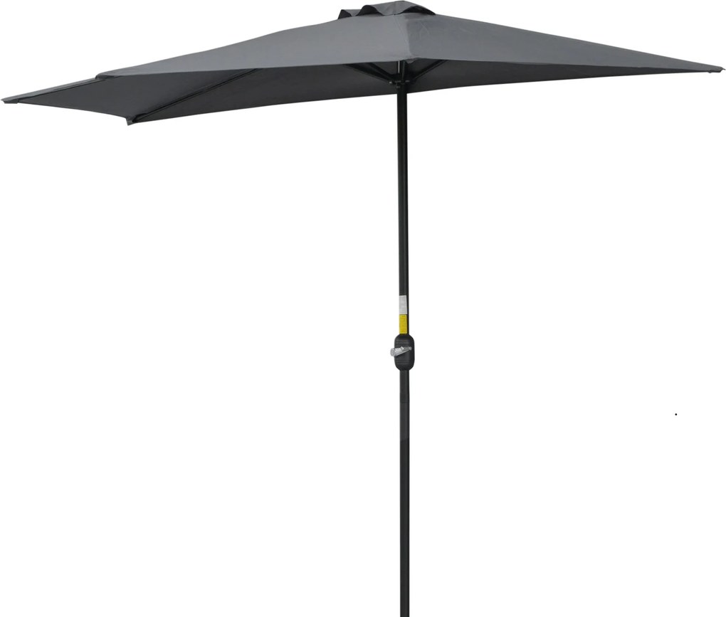 Outsunny Kličkový Slunečník Zahradní Umbrella, Kovový, Půlkruhový, Šedá+Černá | Aosom