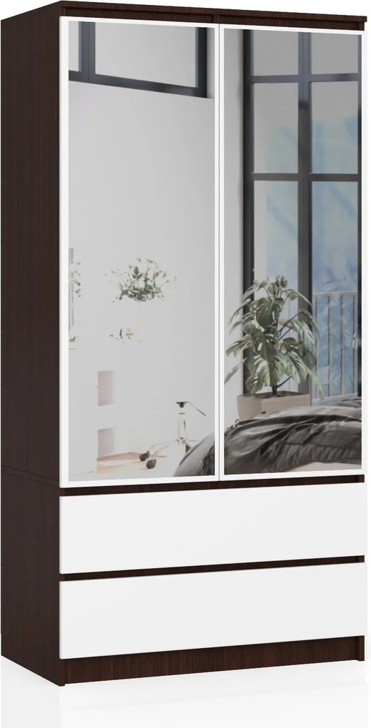 Šatní skříň S90 2D2SZ se zrcadlem wenge/bílá