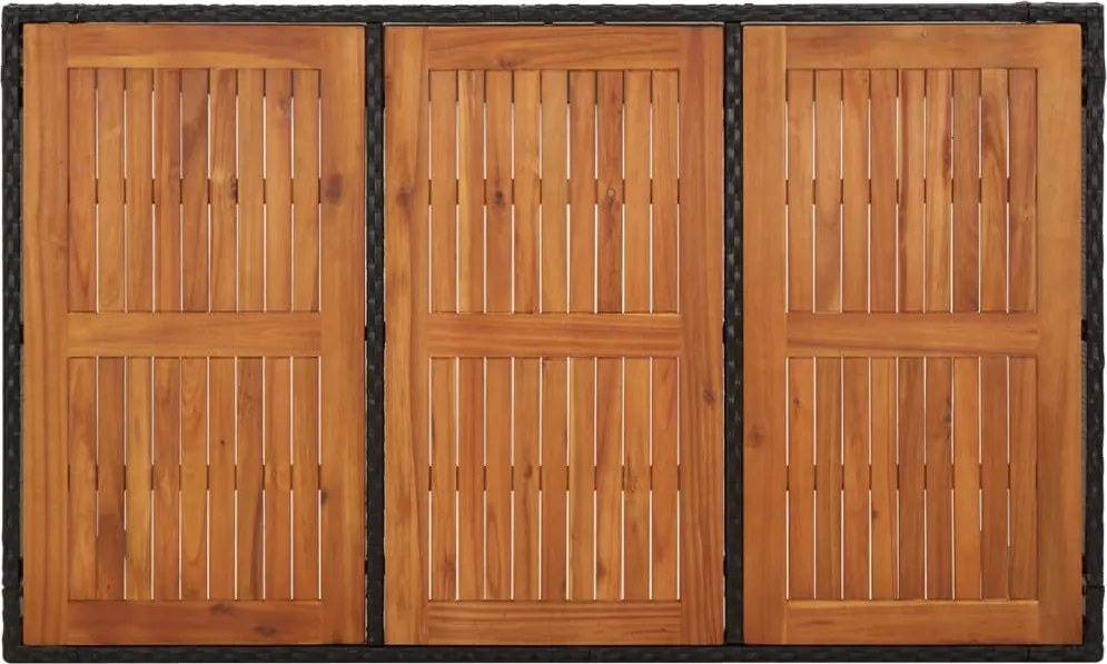 Zahradní stůl s dřevěnou deskou černý 150x90x75 cm polyratan 319901