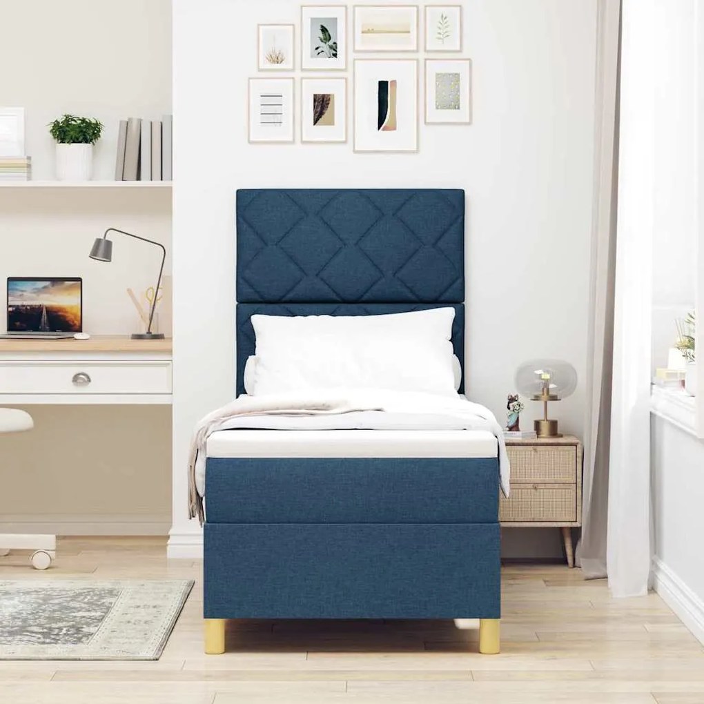 Postel s boxspringem s čelo Modrá 80 x 200 cm textil 3339657