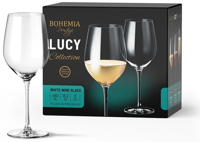 BOHEMIA PRESTIGE LUCY SKLENICE NA BÍLÉ VÍNO 480ML SADA 6KS