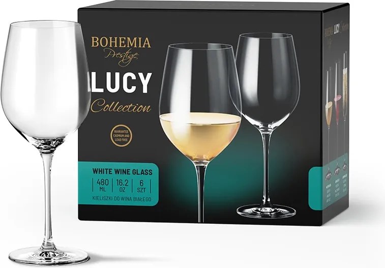 BOHEMIA PRESTIGE LUCY SKLENICE NA BÍLÉ VÍNO 480ML SADA 6KS