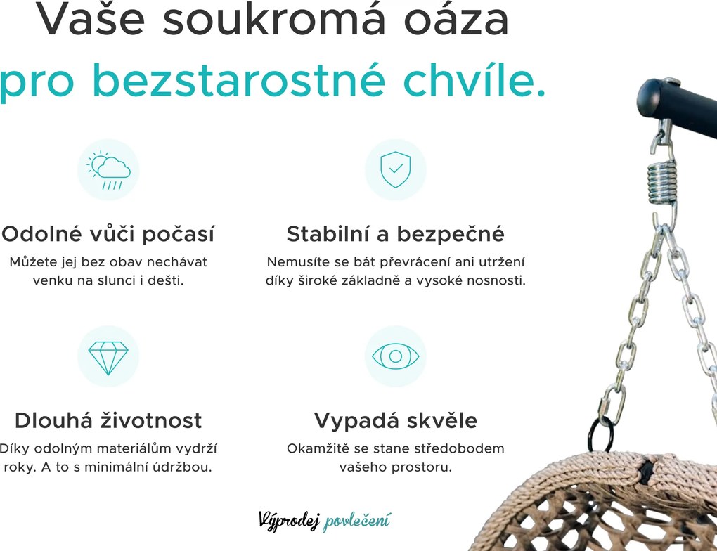 Závěsné křeslo MOLINE s černým stojanem, šedé