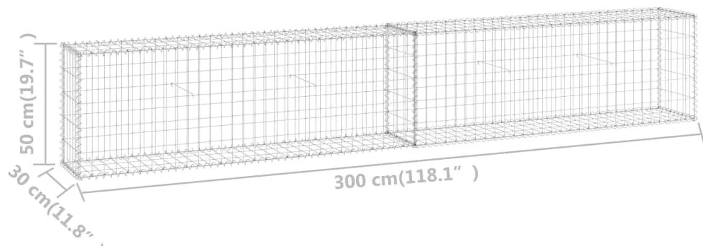 vidaXL Marketos Gabionová zeď s víky pozinkovaná ocel 300 x 30 x 50 cm