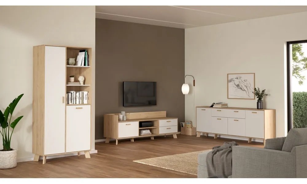 Bílý/v přírodní barvě TV stolek v dekoru dubu 182x62x51 cm Ikast – Tvilum
