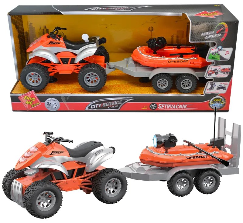 CITY SERVICE CAR - 1:16 Čtyřkolka s přívěsem - nafukovací člun