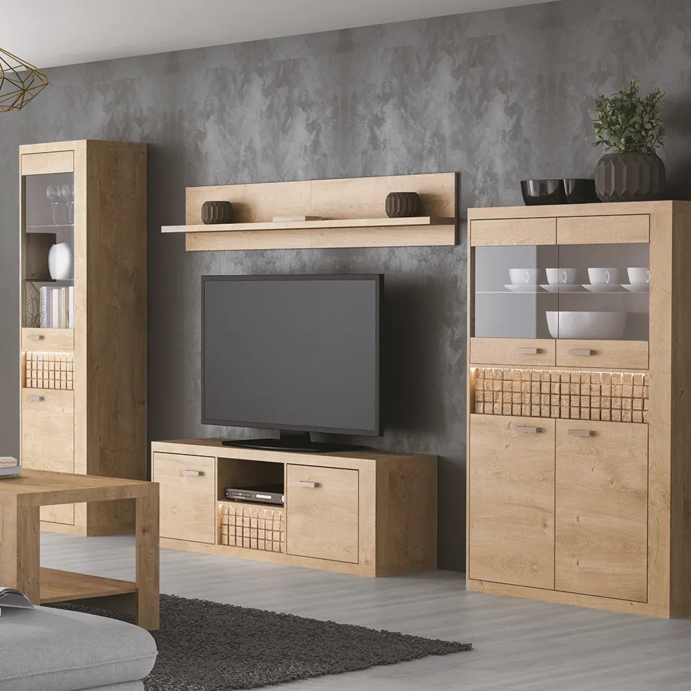 NATURAL | TV stolek N12 se zásuvkou a policemi | 150,5 cm | dub ribbeck