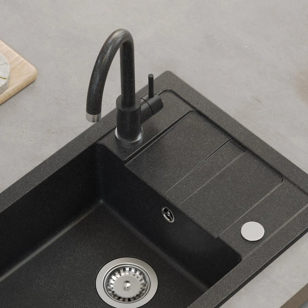 Černý kuchyňský granitový dřez QUADRON GO- SMART + BATERIE