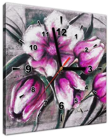 Tištěný obraz s hodinami Kompozice růžových tulipánů 30x30cm ZP3898A_1AI
