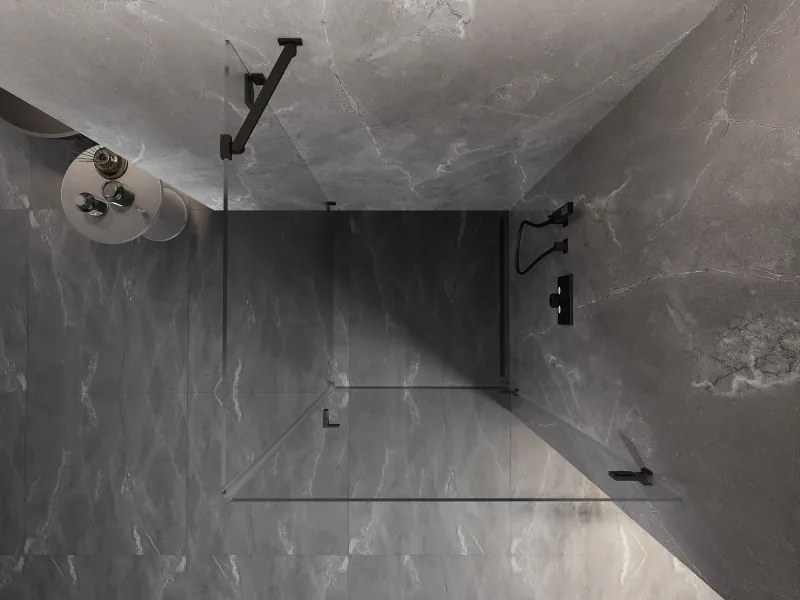 Mexen Lunar-B pravostranný výklopný sprchový kout 90 x 90 cm, čiré sklo, černá matná, 832-090-090-70-00-P