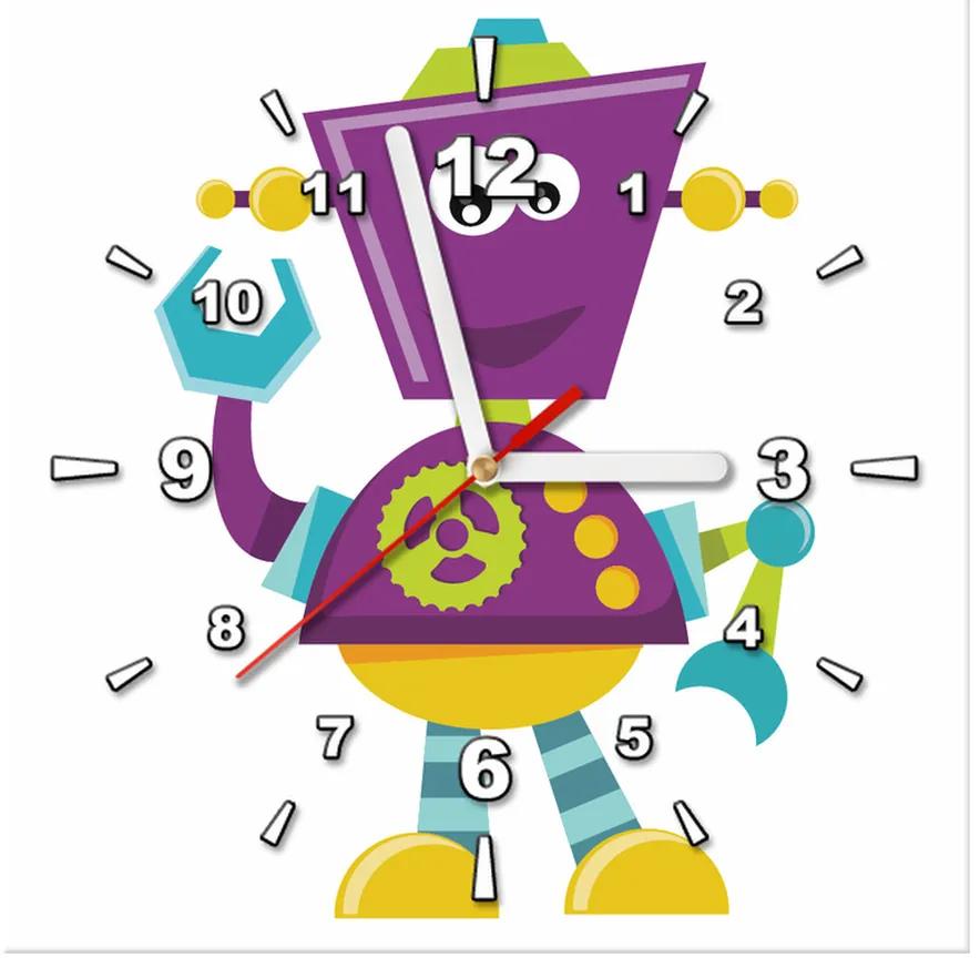 Gario Obraz s hodinami Fialový robot Rozměry: 30 x 30 cm