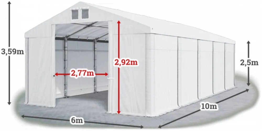 Garážový stan 6x10x2,5m střecha PVC 560g/m2 boky PVC 500g/m2 konstrukce ZIMA Bílá Zelená Zelené