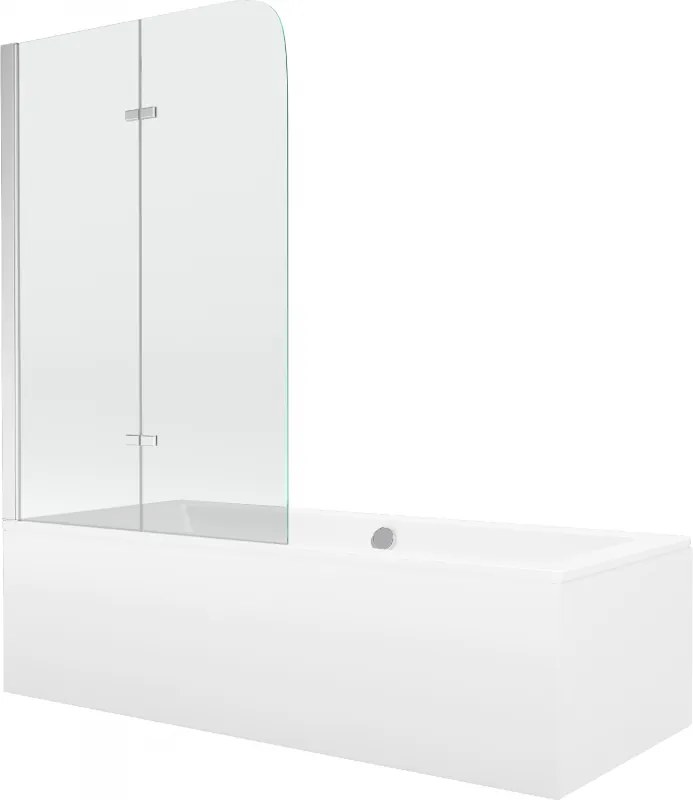 Mexen Cube obdélníková vana 180 x 80 cm s opláštěním a dvoukřídlou zástěnou 100 cm, transparentní, chromová