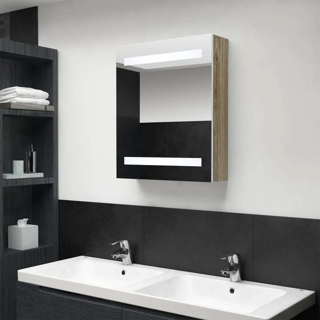 vidaXL LED koupelnová skříňka se zrcadlem 50 x 14 x 60 cm [326485] Barva: bílá a dub