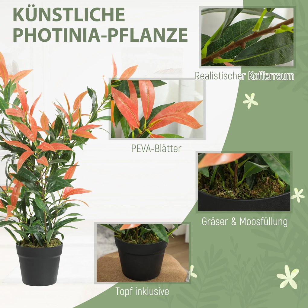 HOMCOM umělá photinia 90 cm, 300 realistických listů, tvarovatelné větve — dekorativní rostlina do interiéru