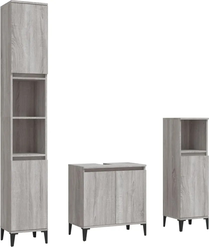 3dílný set koupelnového nábytku šedý sonoma kompozitní dřevo 3185595