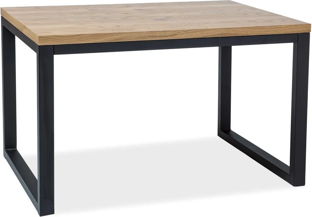 Jídelní stůl 120x80 cm z masivu v dekoru dub s černou kovovou konstrukcí typ II KN444