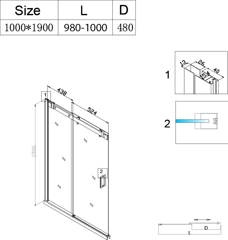 BPS-koupelny Posuvné sprchové dveře HYD-PD03B 100 černá/transparent pro instalaci do niky + vanička HYD-OSV-SXL03C 100x80 černá