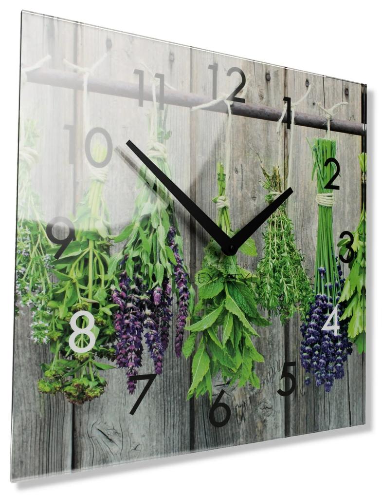 Dekorační skleněné hodiny 30 cm s motivem bylinek
