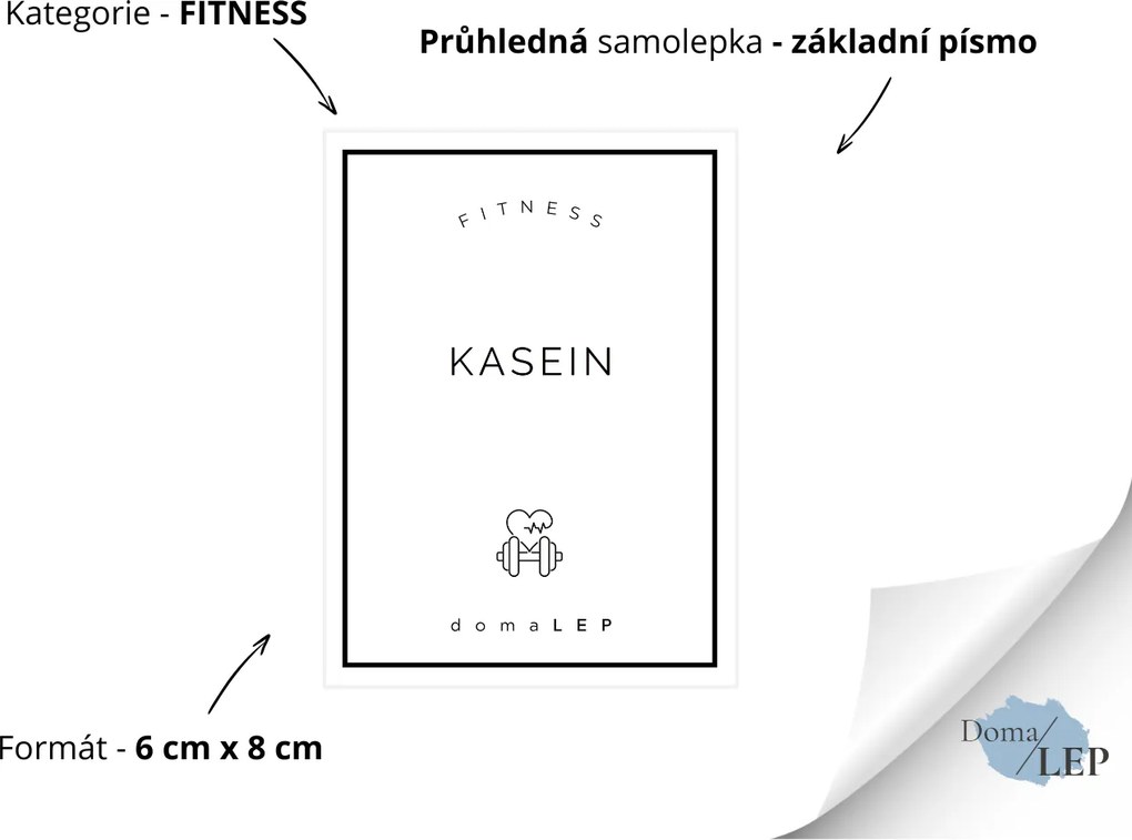 KASEIN - Samolepka na dózu pro fitness doplňky - DomaLEP tvar: ČTVEREC, barva: PRŮHLEDNÁ - ČERNÉ písmo, velikost: š. 5 cm x v. 5 cm - tučné písmo