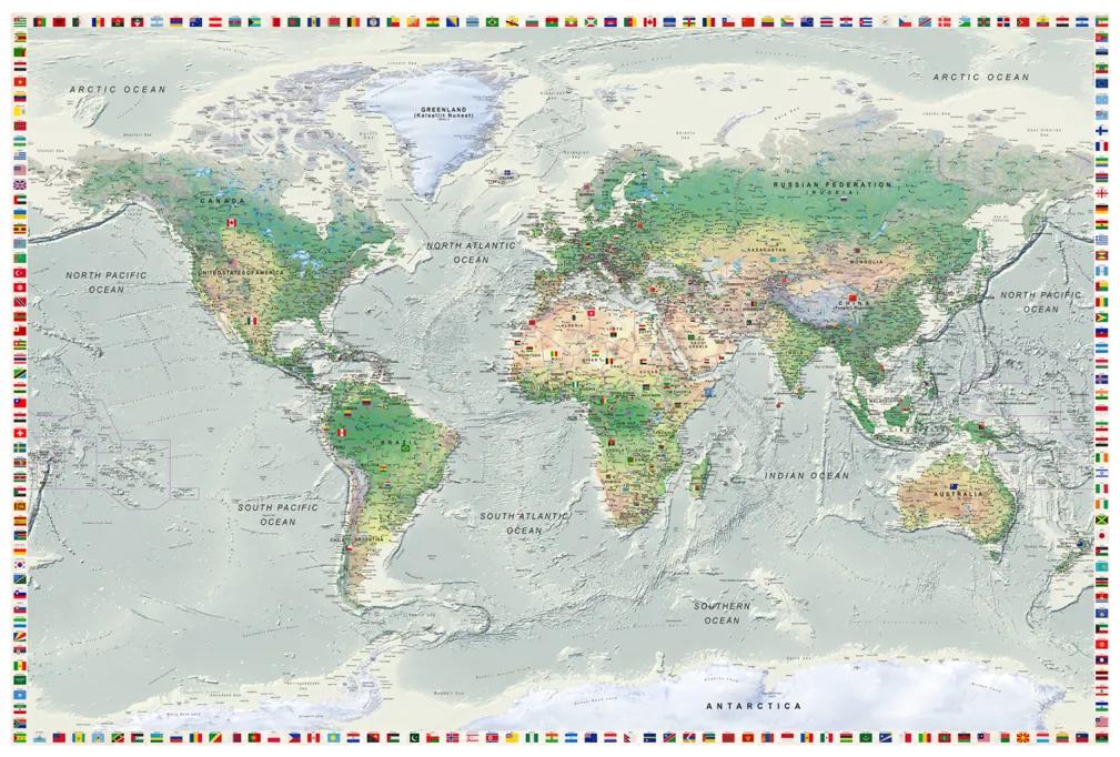 Korková  nástěnná dekorační tabule Mapa světa: Grafitové proudy [Mapa z korku]