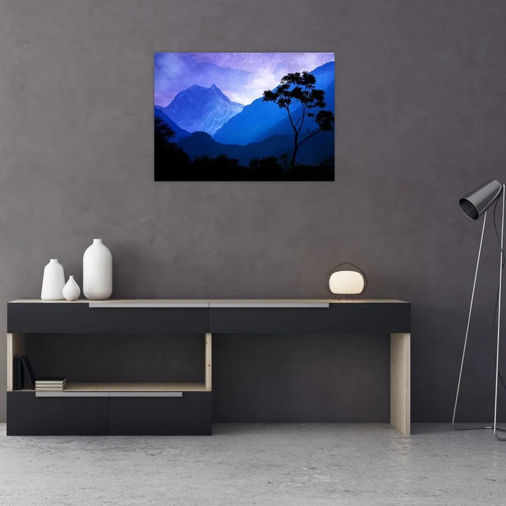 Skleněný obraz - Noční nebe v Nepálu (70x50 cm)