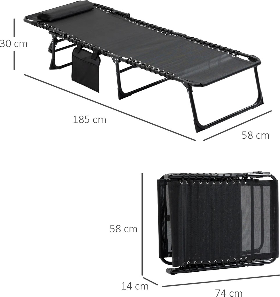 Outsunny Chaise longue skládací lehátko s nastavitelným opěradlem 5 poloh odnímatelná opěrka hlavy boční kapsa textilní potah ocelový rám 185 x 58 x …