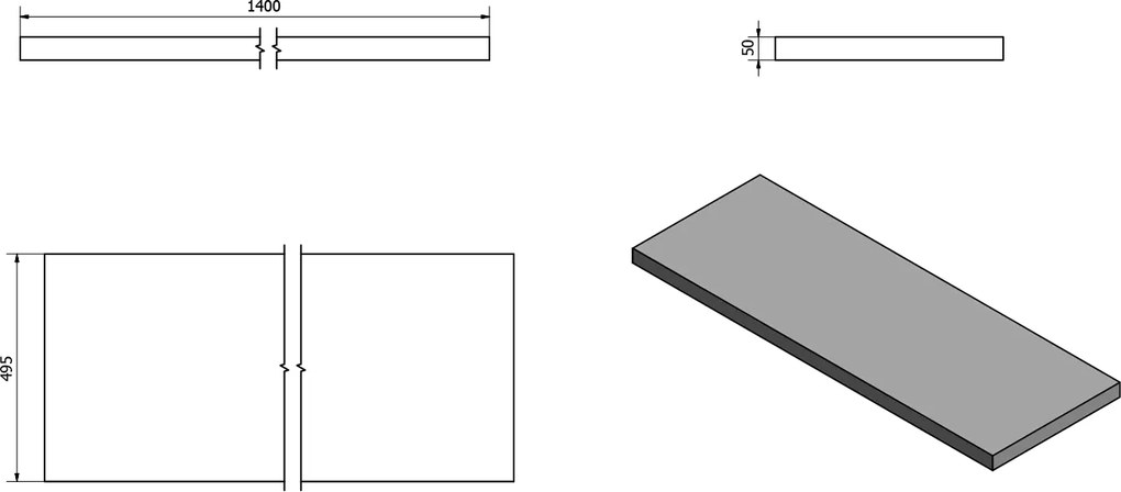 Sapho Avice deska 140 x 50 cm cement AV1407