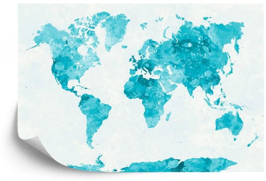 Fototapeta Akvarel Mapa Světa Tyrkysová Hladký vinyl 270x180